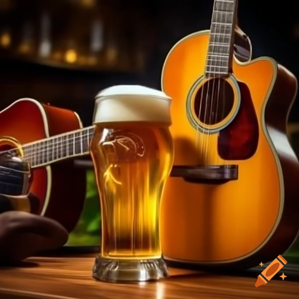 Guitar alongside a beer bottle on Craiyon