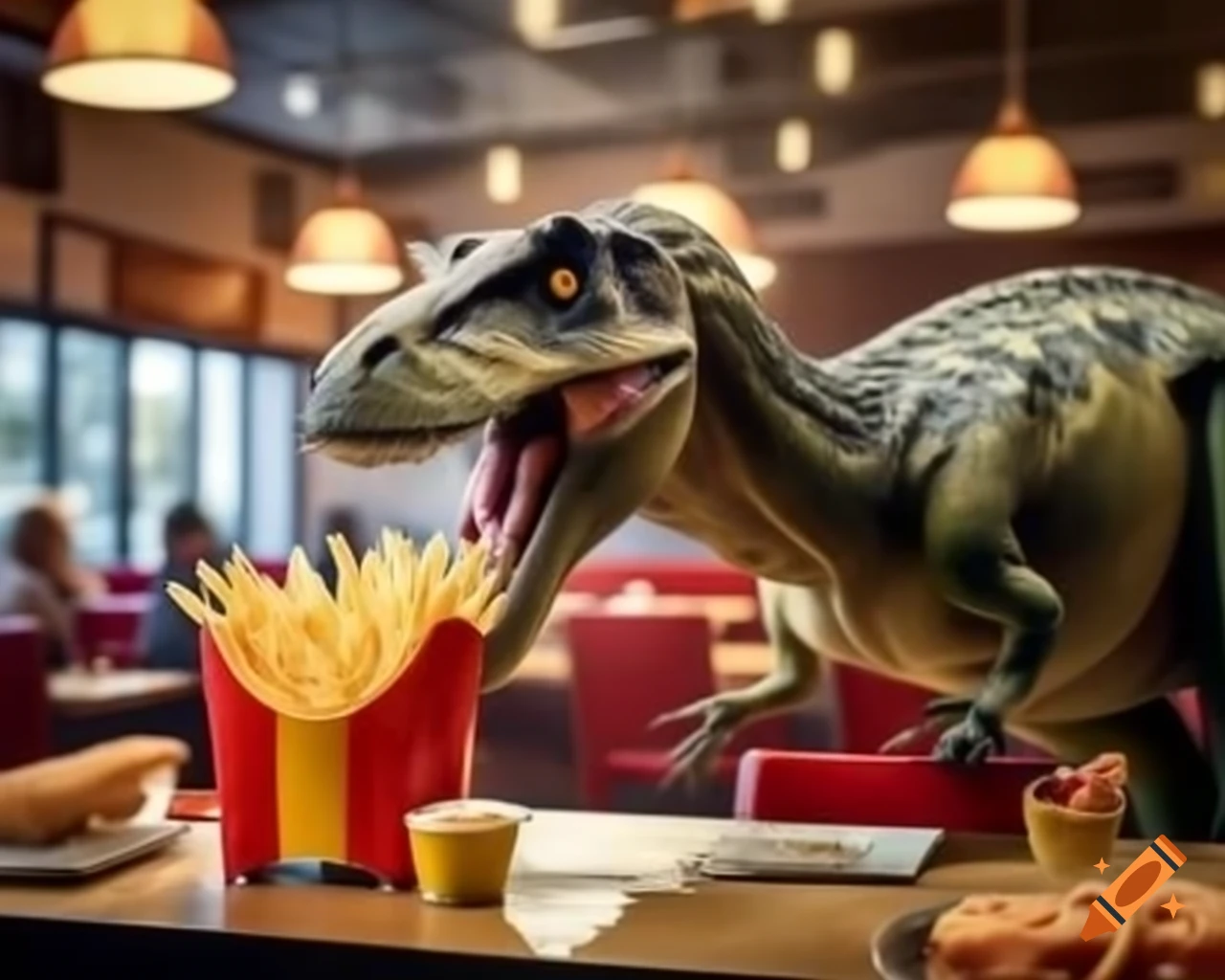 Dinosaur causing chaos by destroying mcdonald's restaurant in hyper ...