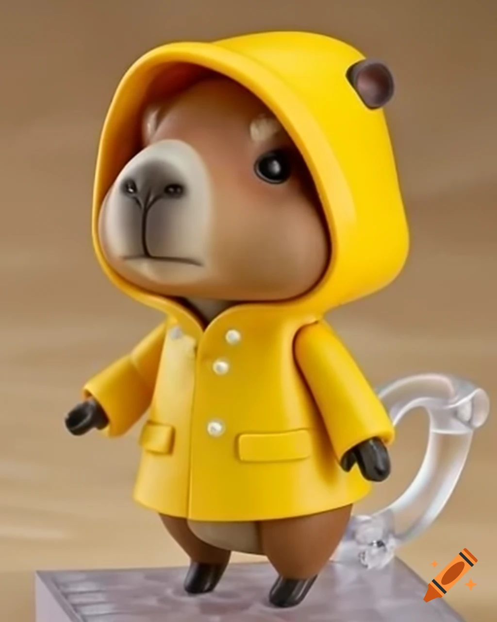 Capybara nendoroid figure in yellow raincoat on Craiyon