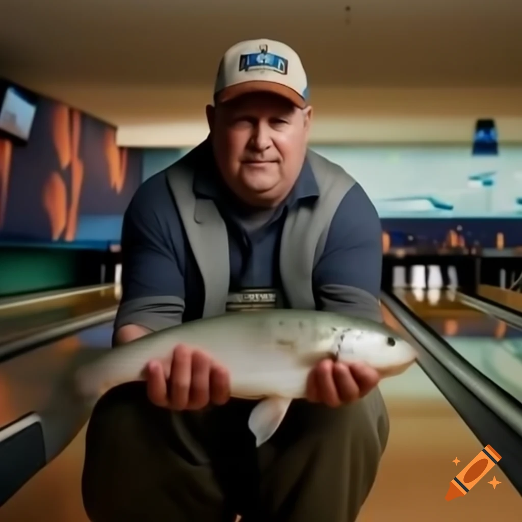 Man fishing while bowling, unique activity on Craiyon