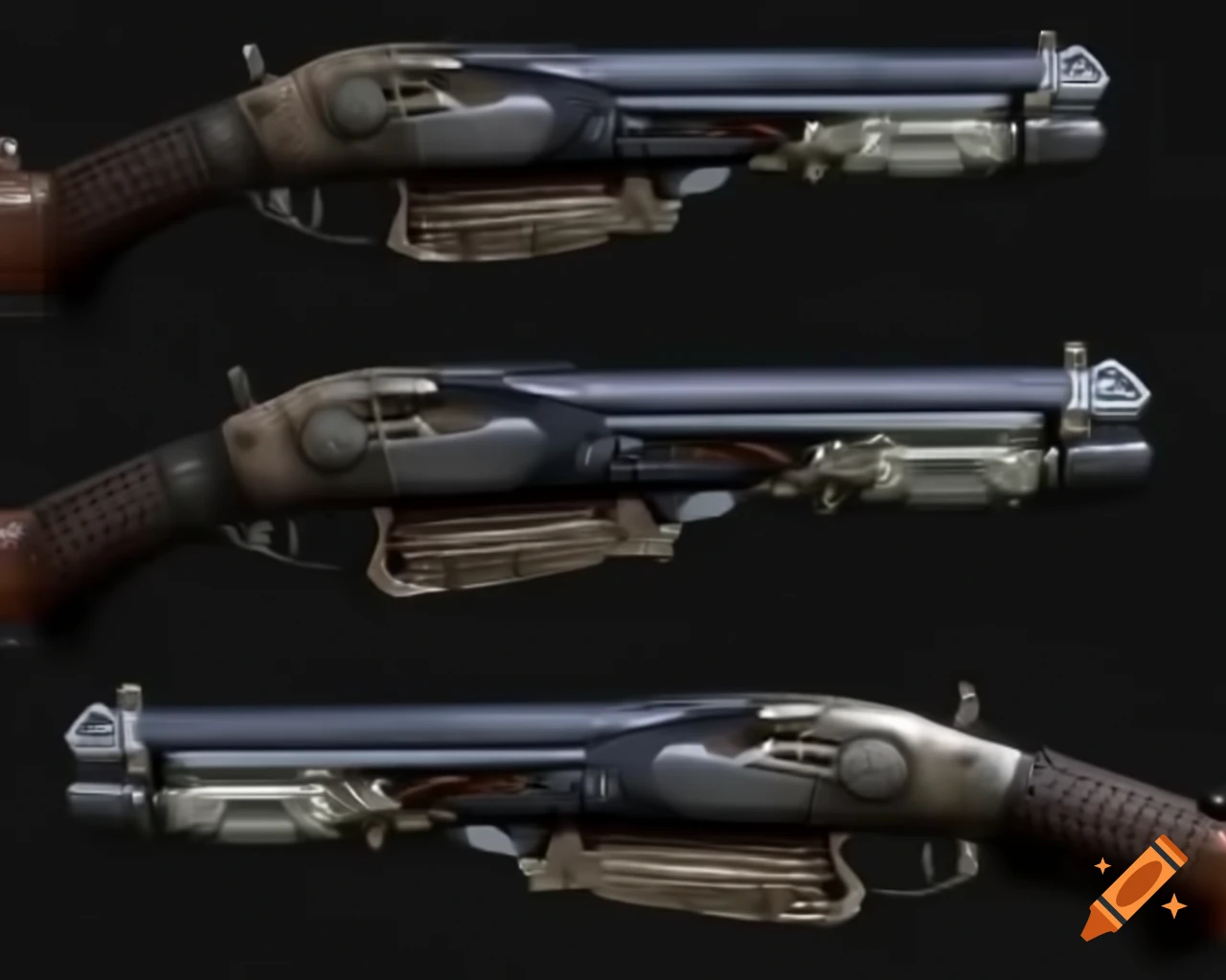 Detailed steampunk shotgun concept for vampire hunter game in side view ...