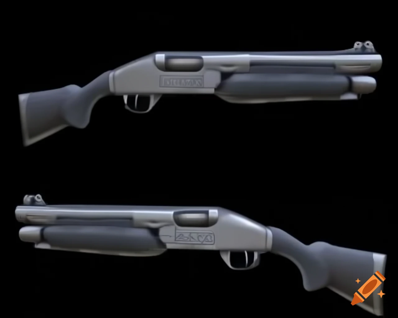 Dark fantasy shotgun in side view, full body perspective on Craiyon