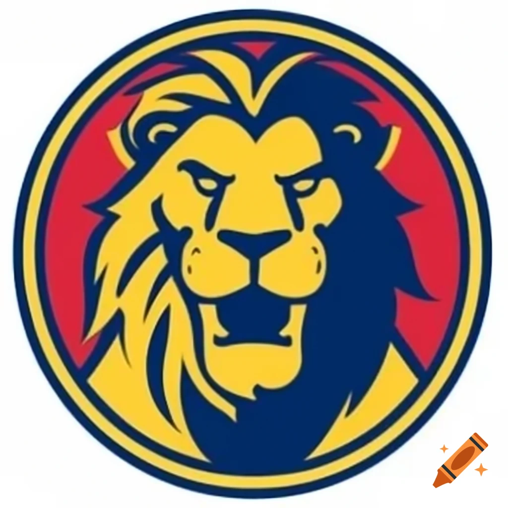 Hockey lion logo featuring red, blue, and yellow colors on Craiyon