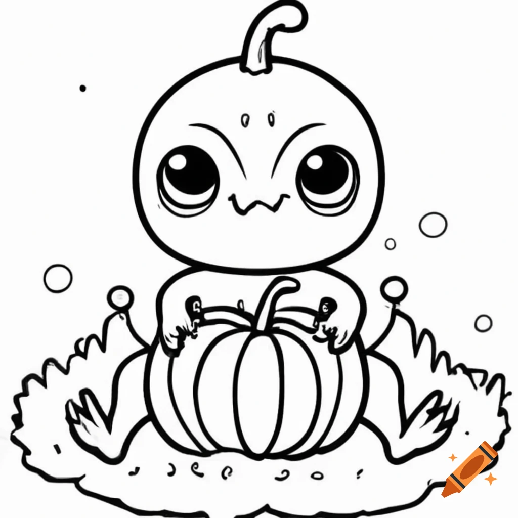 Cartoon alien holding pumpkin in detailed line art on Craiyon