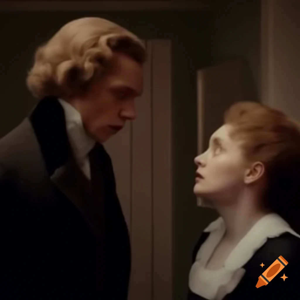 Victorian era man with light brown hair traps angry young woman in room ...