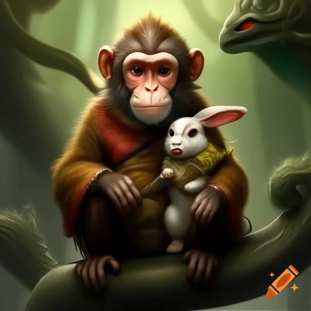 Cute monkey with baby on its back in 3d animation on Craiyon