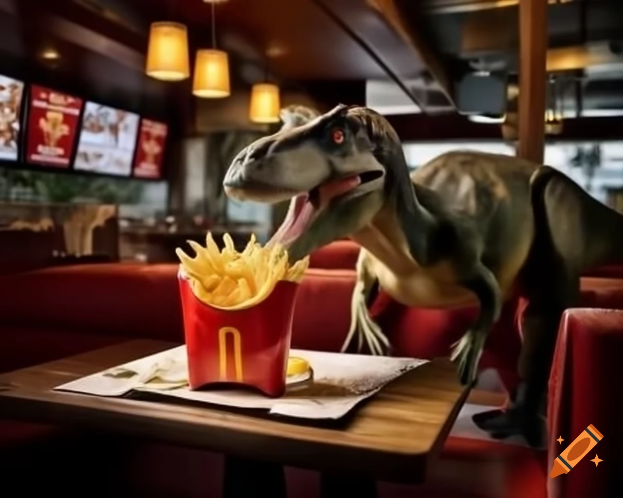 Dinosaur causing chaos by destroying mcdonald's restaurant in hyper ...