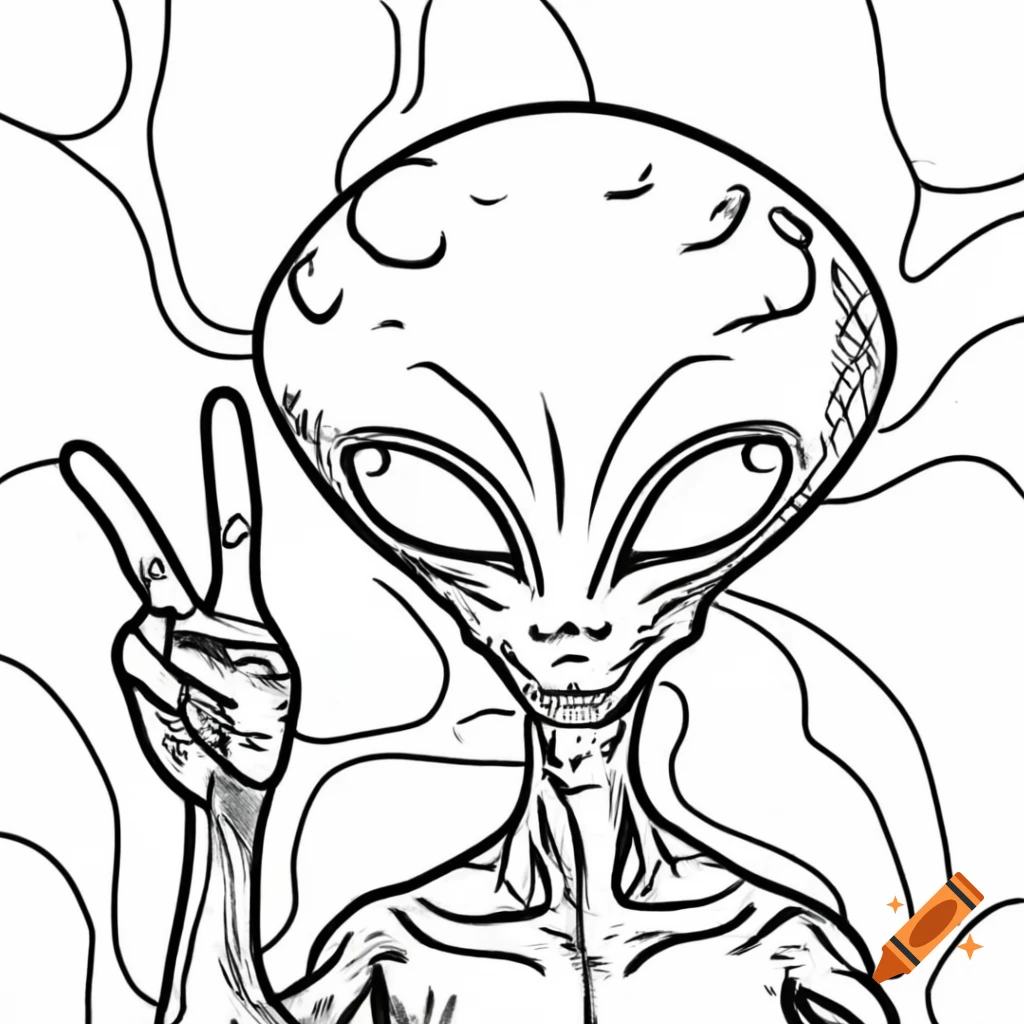 Detailed line art of alien with peace sign in halloween theme, coloring ...