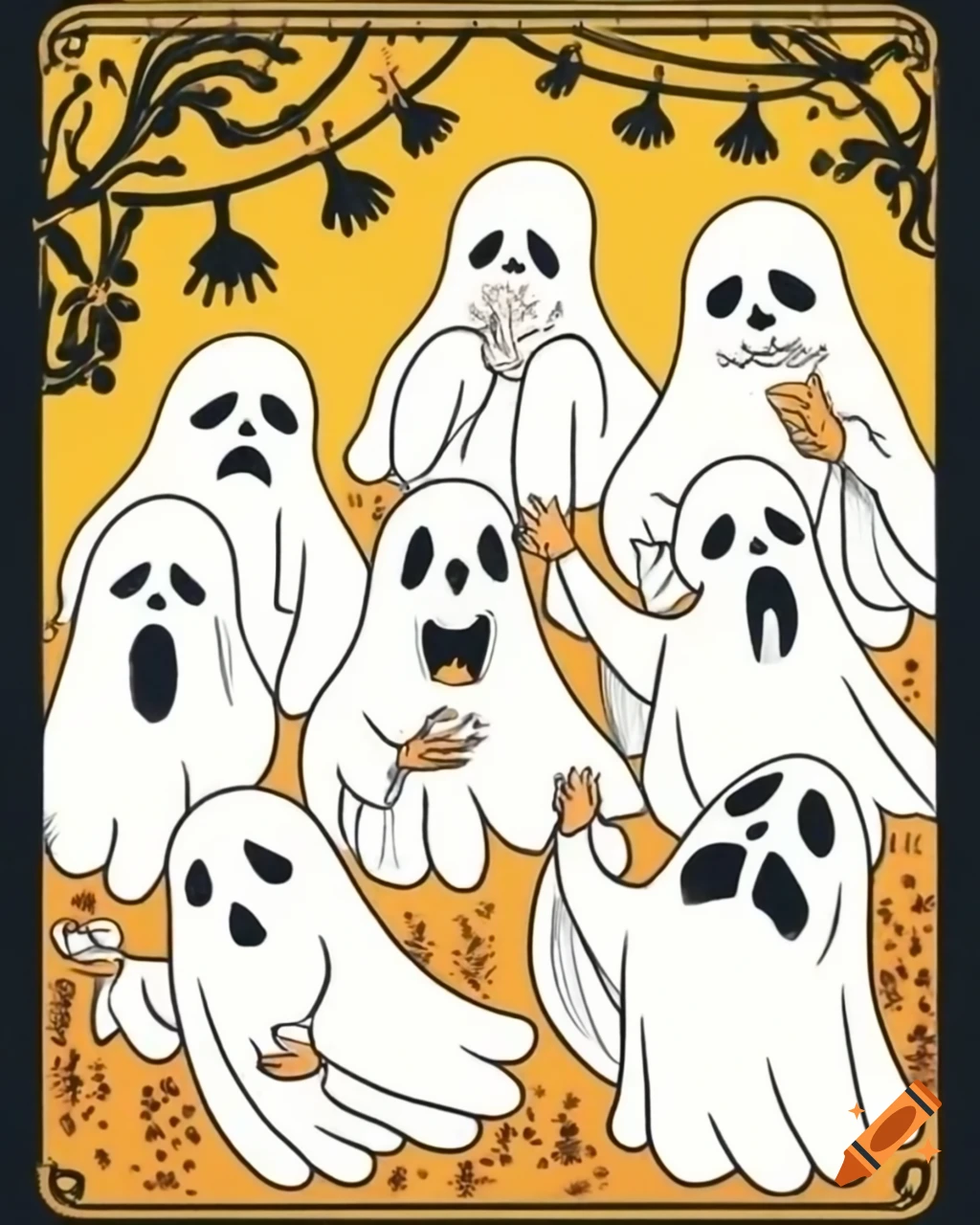 Tarot card featuring ghosts celebrating a birthday on Craiyon