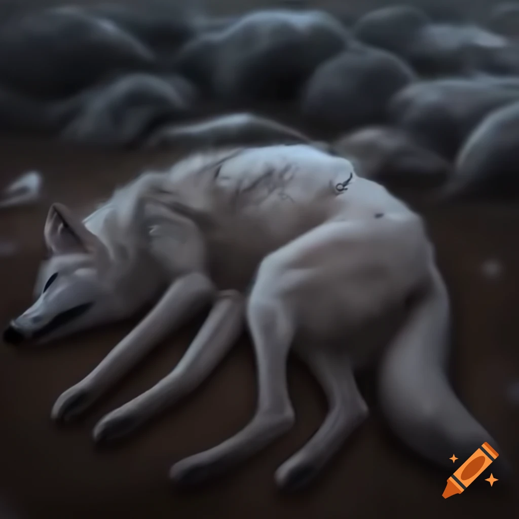 A dead wolf laying under a pile of shit on Craiyon