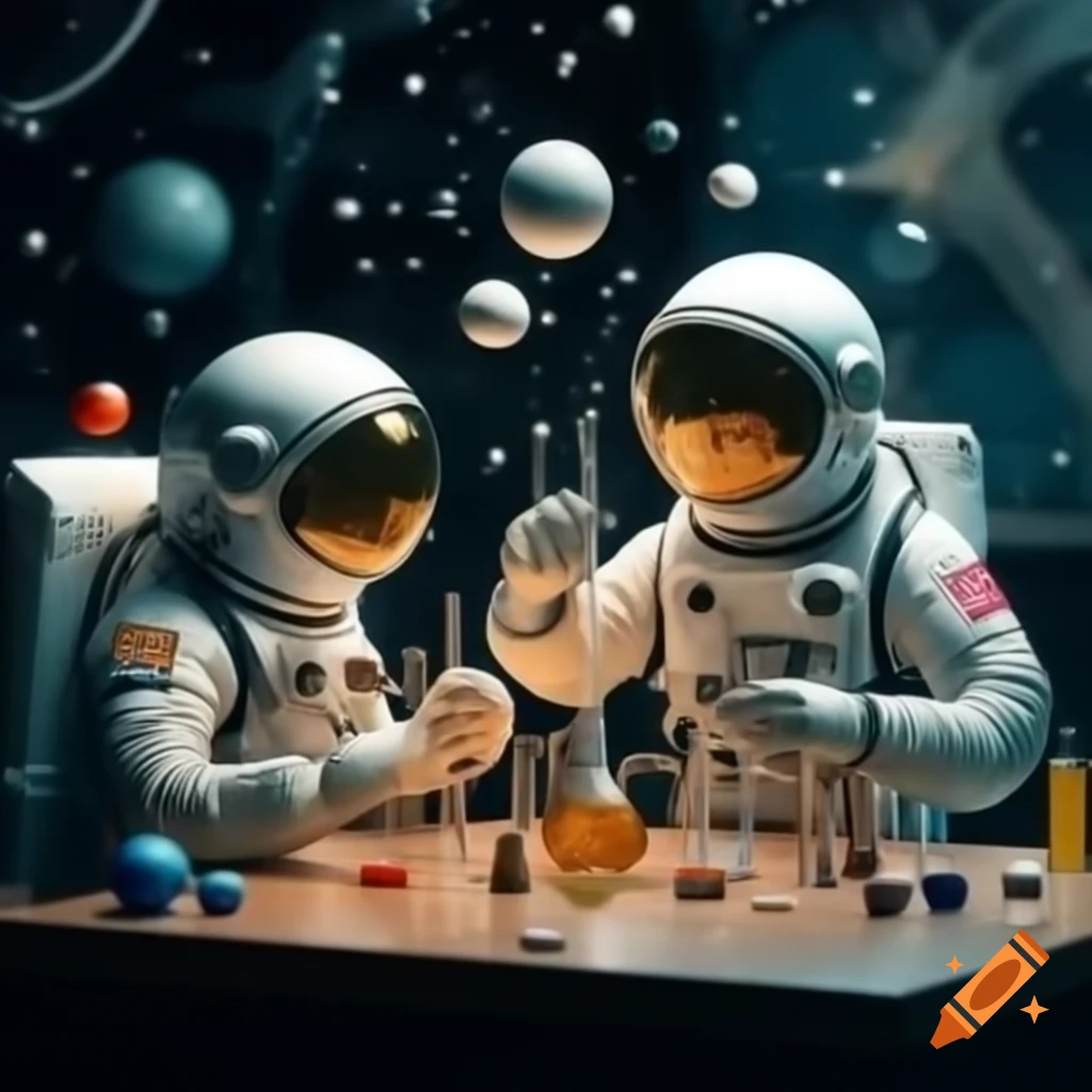 Astronauts conducting experiments in space on Craiyon