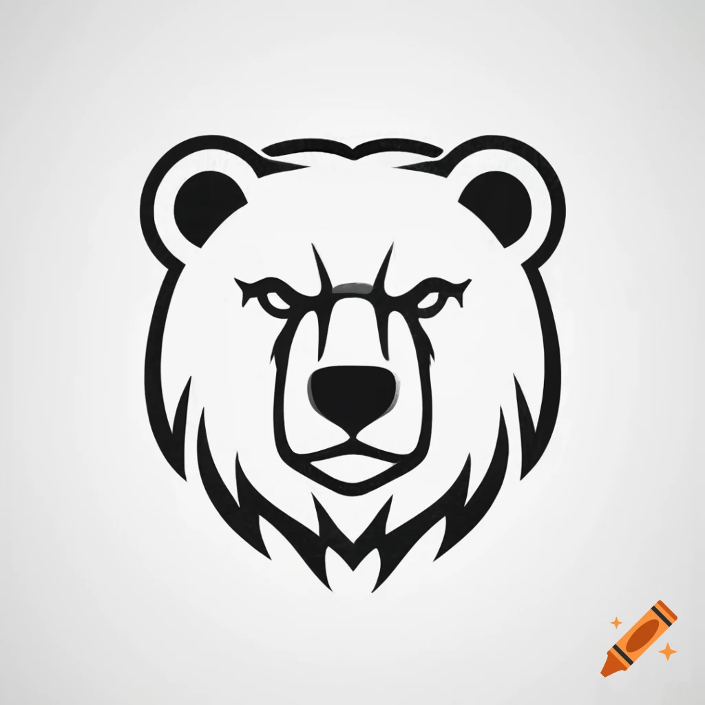 Simplified symmetrical black and white bear head logo on Craiyon