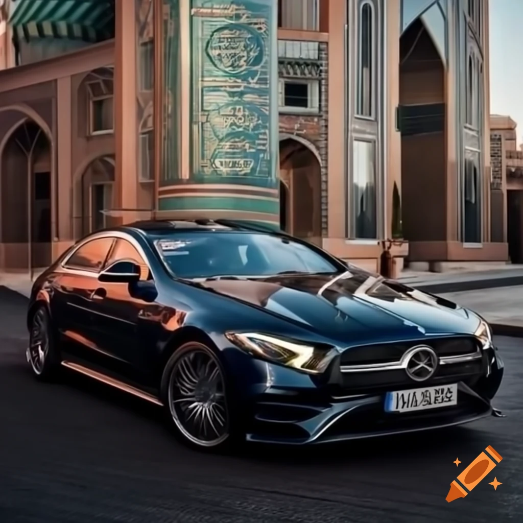 Mercedes Benz CLS 63 parked with Uzbekistan landscape on Craiyon