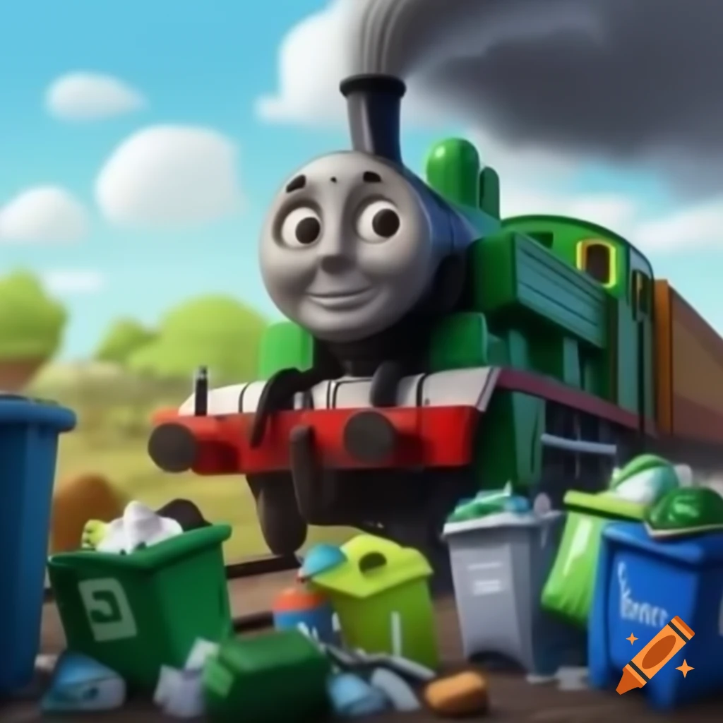 Garbage train in an industrial setting on Craiyon