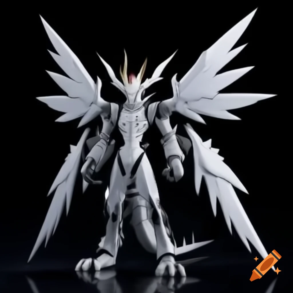 Highly detailed half angel, half demon dragon with six wings in anime ...
