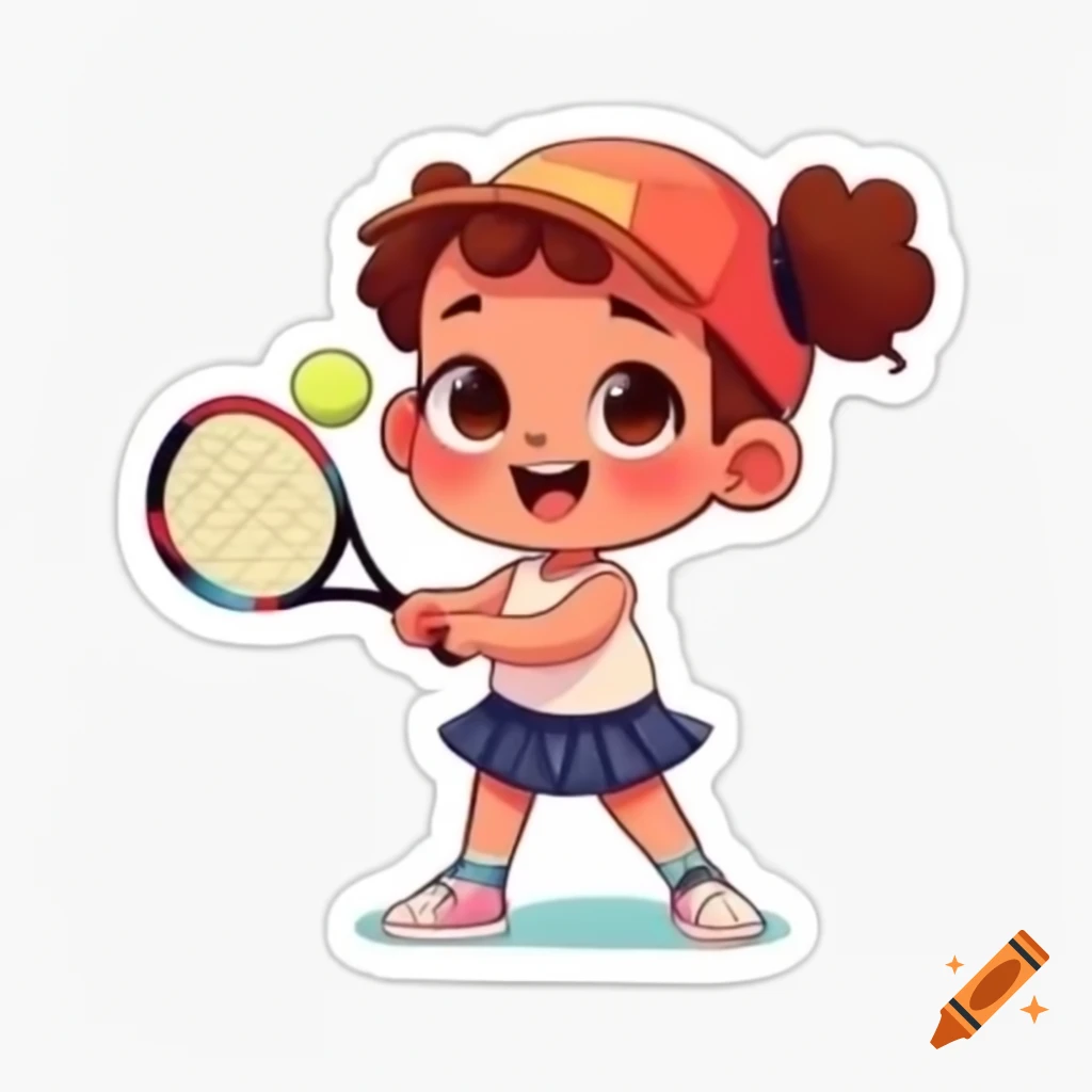 Cartoon sticker of a cute girl playing tennis on Craiyon