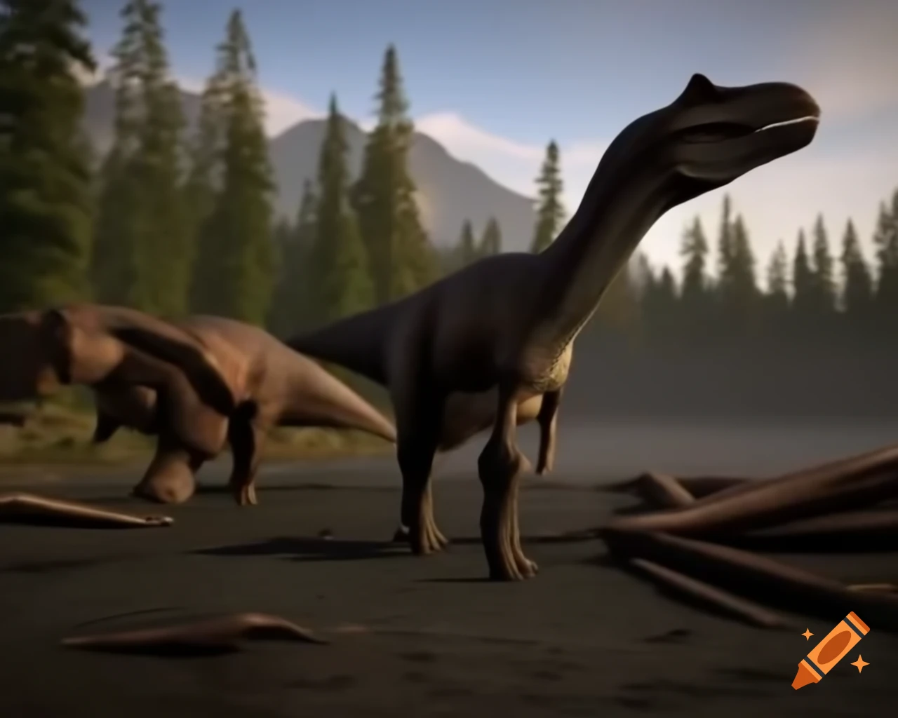 Detailed hadrosaurus dinosaur with intricate color pattern and scaly ...