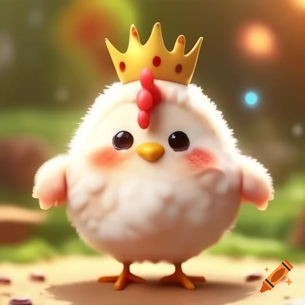 Charming chicken wearing a crown, playful illustration on Craiyon