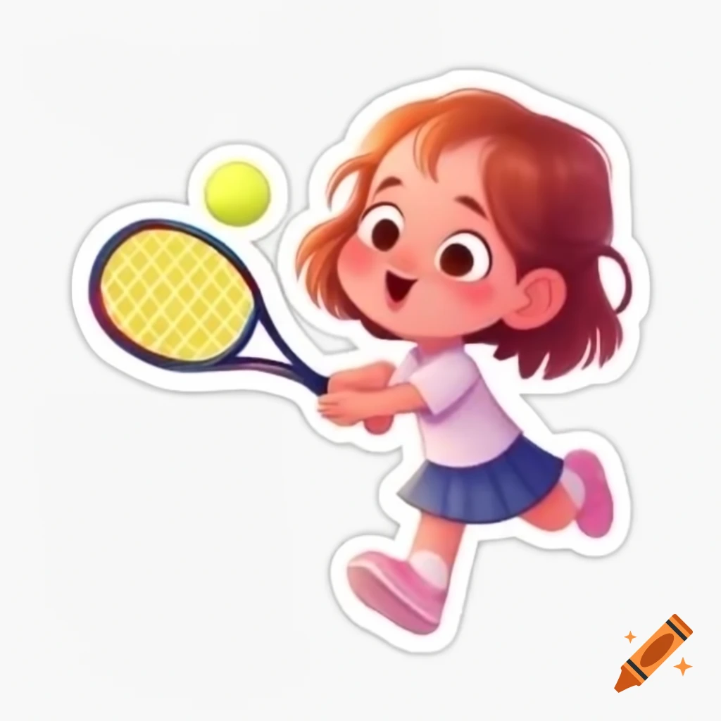 Cartoon sticker of a cute girl playing tennis on Craiyon