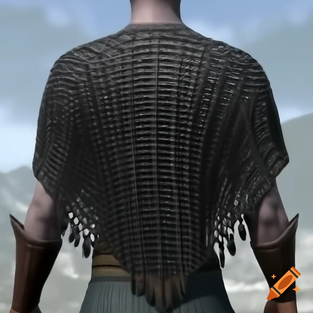 Triangular poncho crafted from crude dark iron chainmail on Craiyon