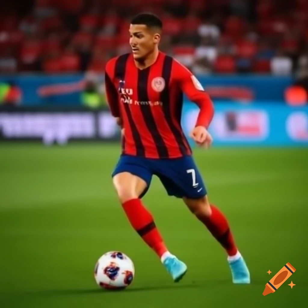 Realistic image of an athlete playing soccer in motion with full ...