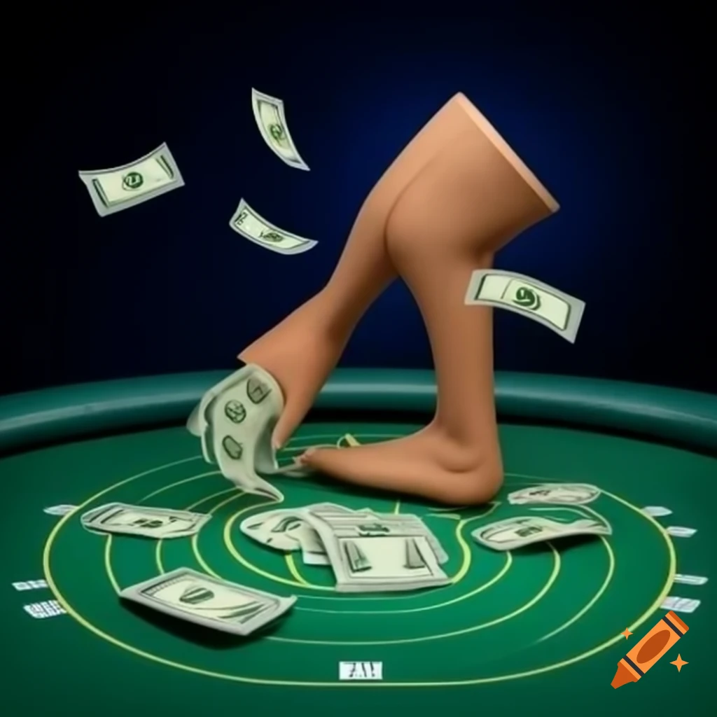 Cartoon leg gambling money at a casino on Craiyon