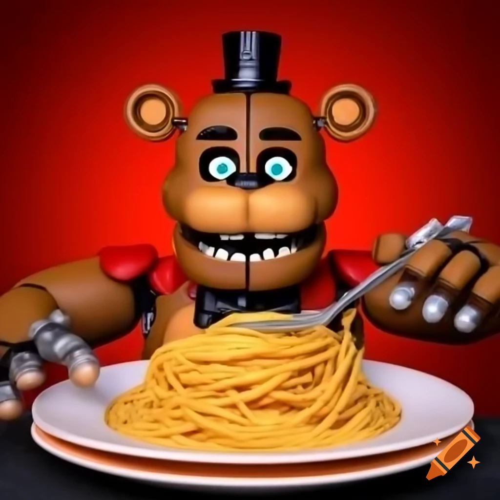 Freddy Fazbear holding a trophy in a playful pose on Craiyon