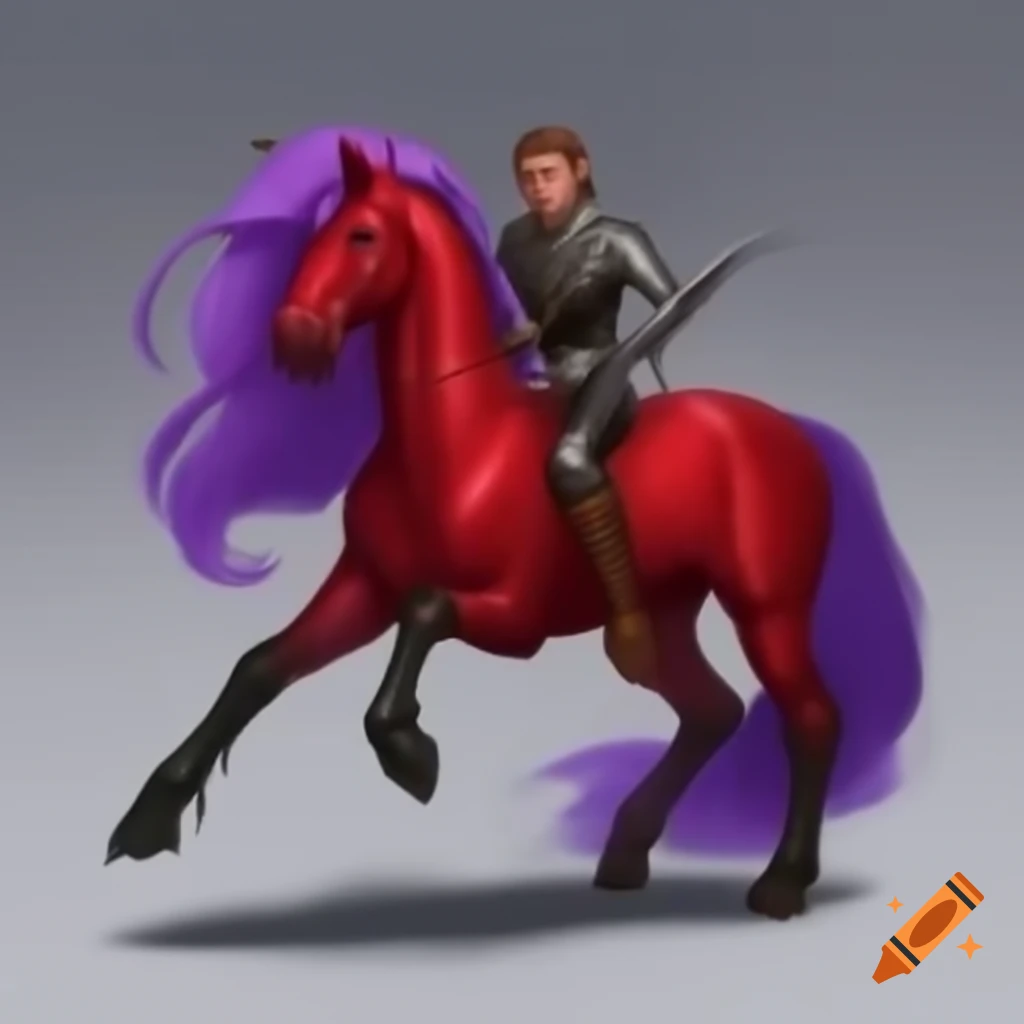 Male elf ranger riding red pegasus with purple mane on Craiyon