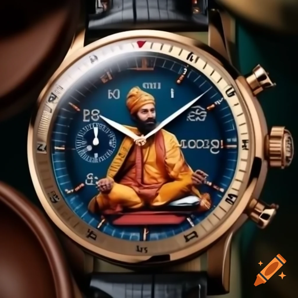 Watch displaying chatrapati shivaji maharaj on dial with leather strap ...