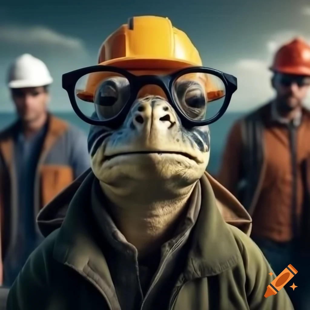 Turtle electrical engineer wearing glasses and outfit at seaside ...