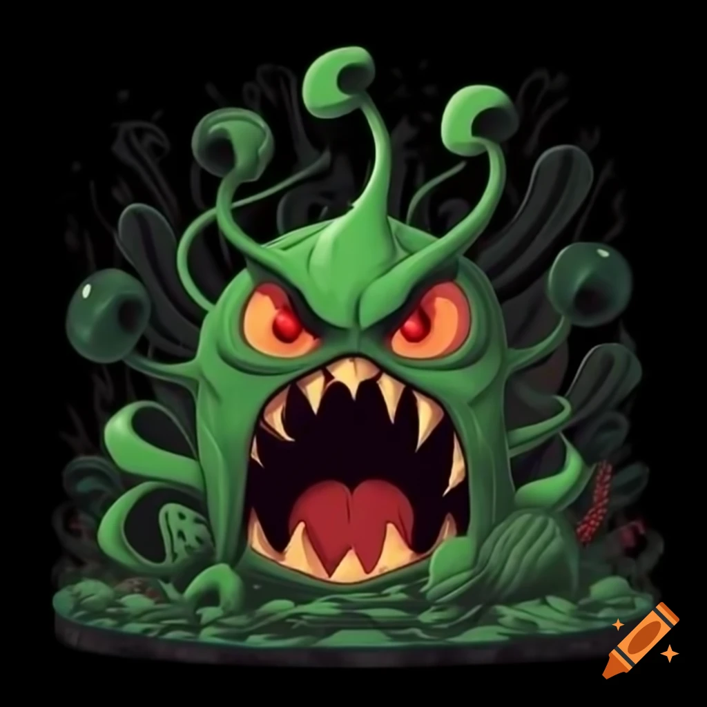 Menacing cartoon carnivorous plant guarding mystical location with ...