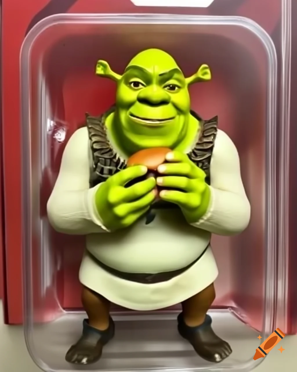 Collectible action figure of shrek eating a hamburger in packaging on ...