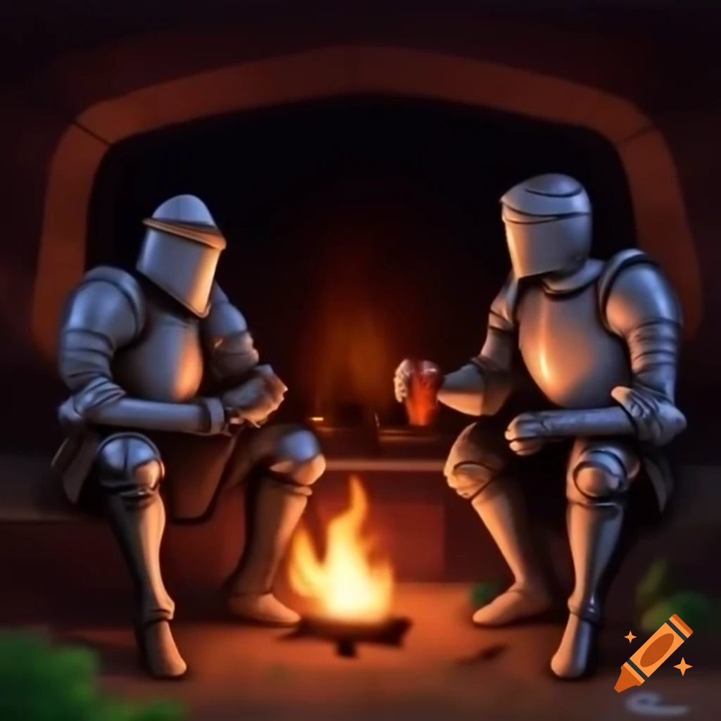 Knights celebrating at a dark fantasy party on Craiyon