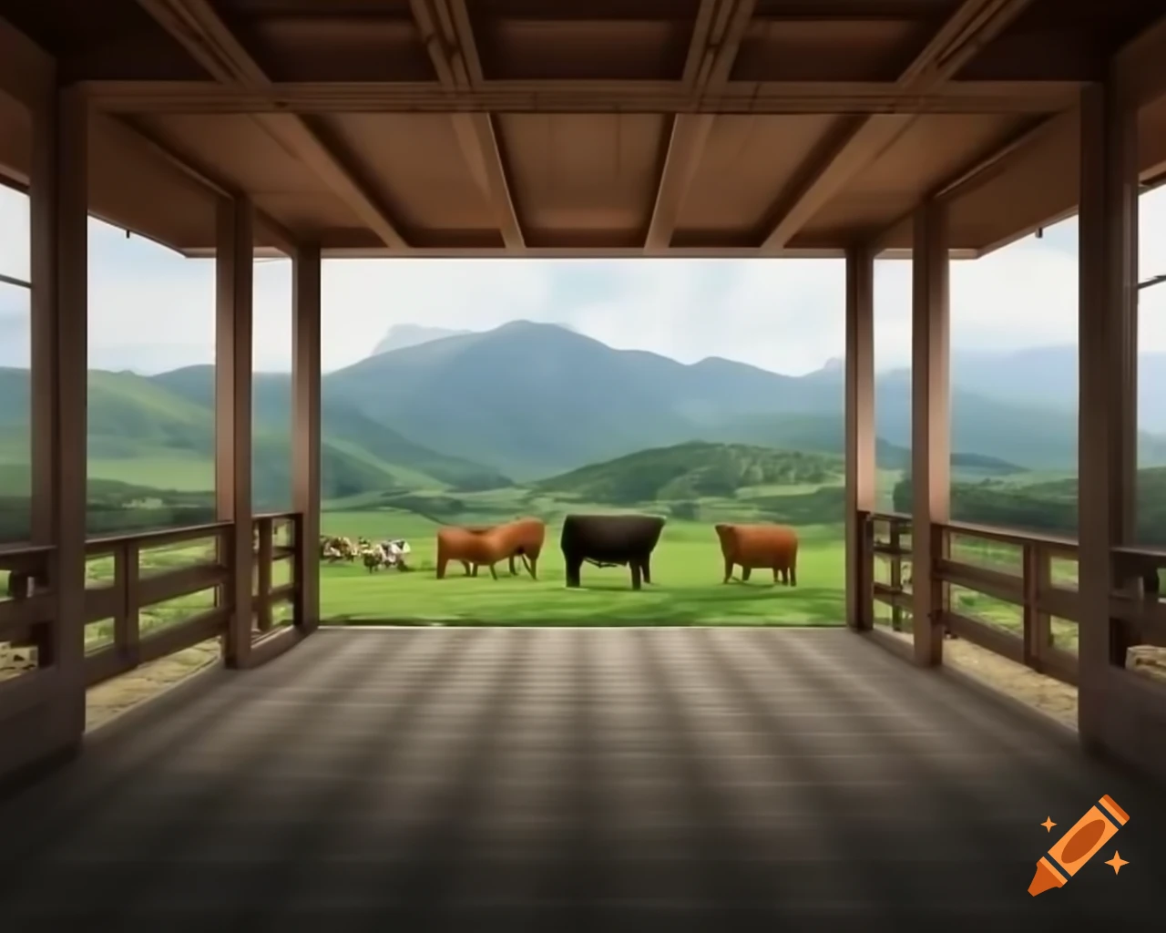 Realistic second floor design with balconies and mountain views on Craiyon