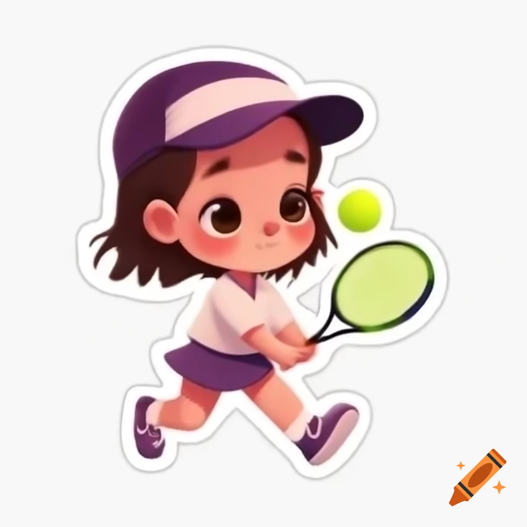 Cartoon sticker of a cute girl playing tennis on Craiyon