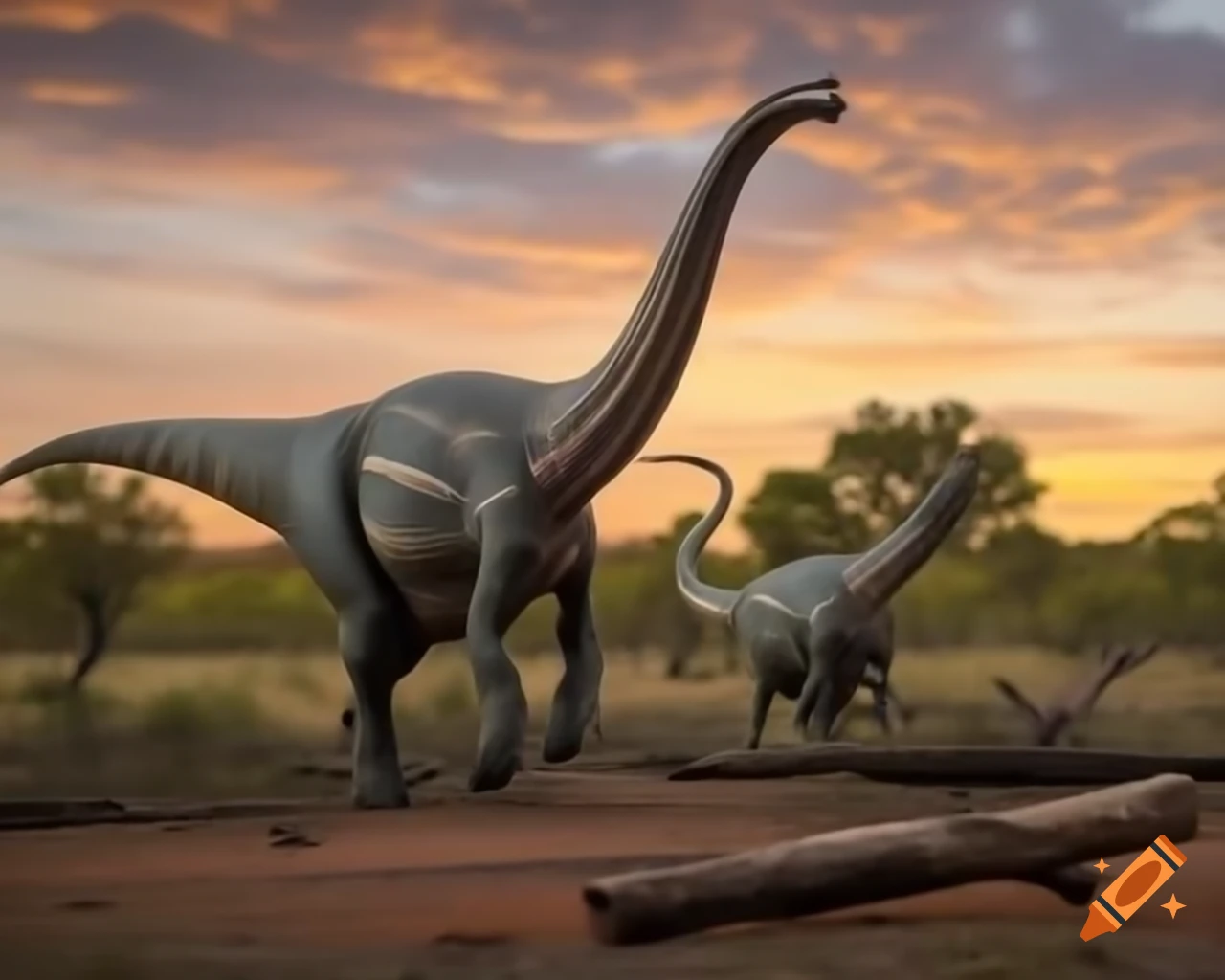 Cinnamon and grey striped hadrosaurus in Australian outback during ...