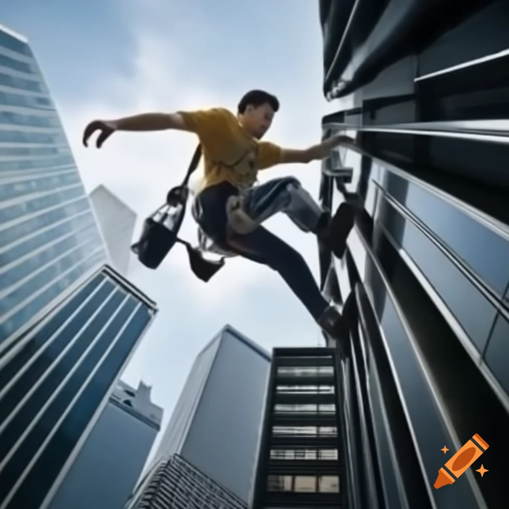 Man attempting to climb skyscraper on Craiyon