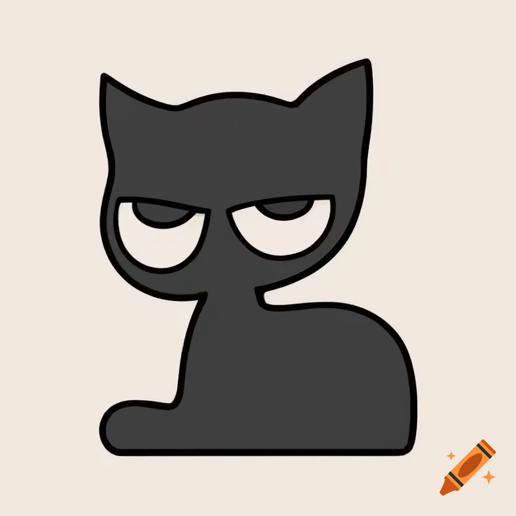 Black cat black and white cartoon art on Craiyon