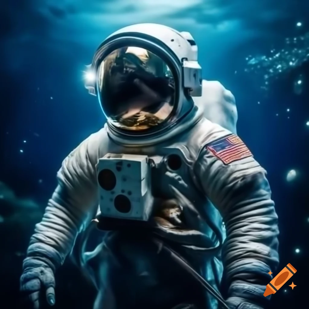 Close-up photo of an astronaut in glowing plasma suit on Craiyon