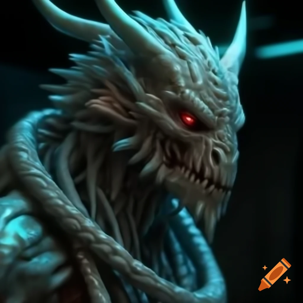 Mechanical demon body combining technology with flesh and bone on Craiyon