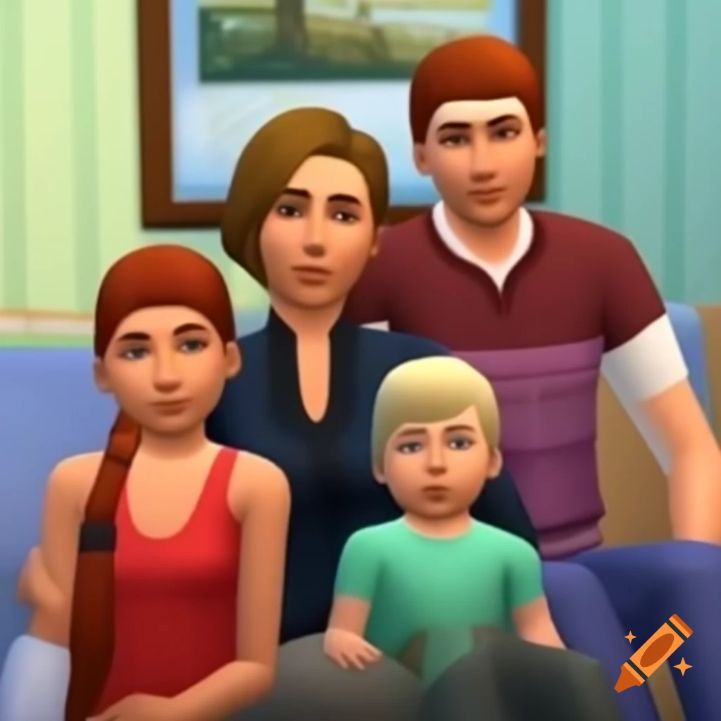 Family photos of sims characters from the sims 4 on Craiyon