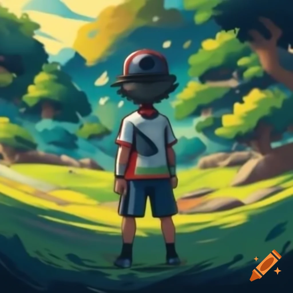 Two pokémon trainers in a battle landscape, modern training uniform ...