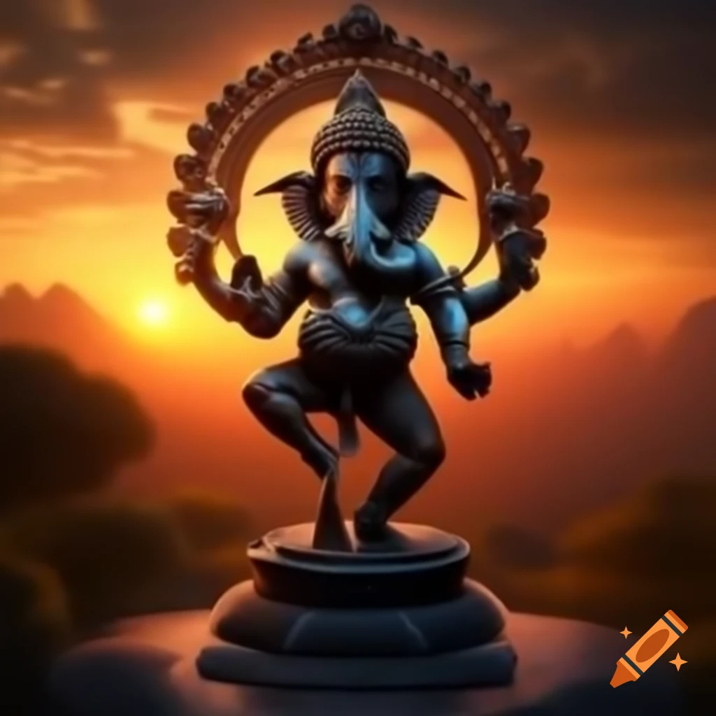 Stunning sunset landscape with detailed lord ganesha statue in dancing ...