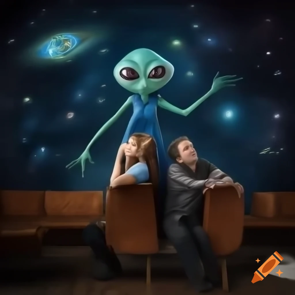 Surreal cosmic dream scene with aliens and amphitheater on Craiyon