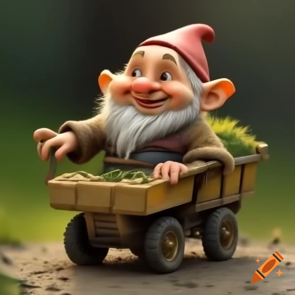 Comedic small dwarf character with a humorous dumptruck on Craiyon
