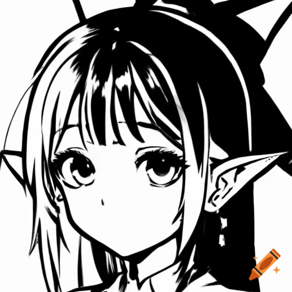 Black and white outline illustration of an anime vampire on Craiyon
