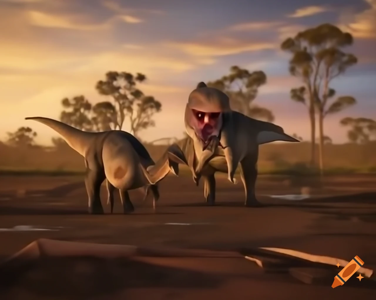 Cinnamon and grey striped hadrosaurus in Australia outback during ...
