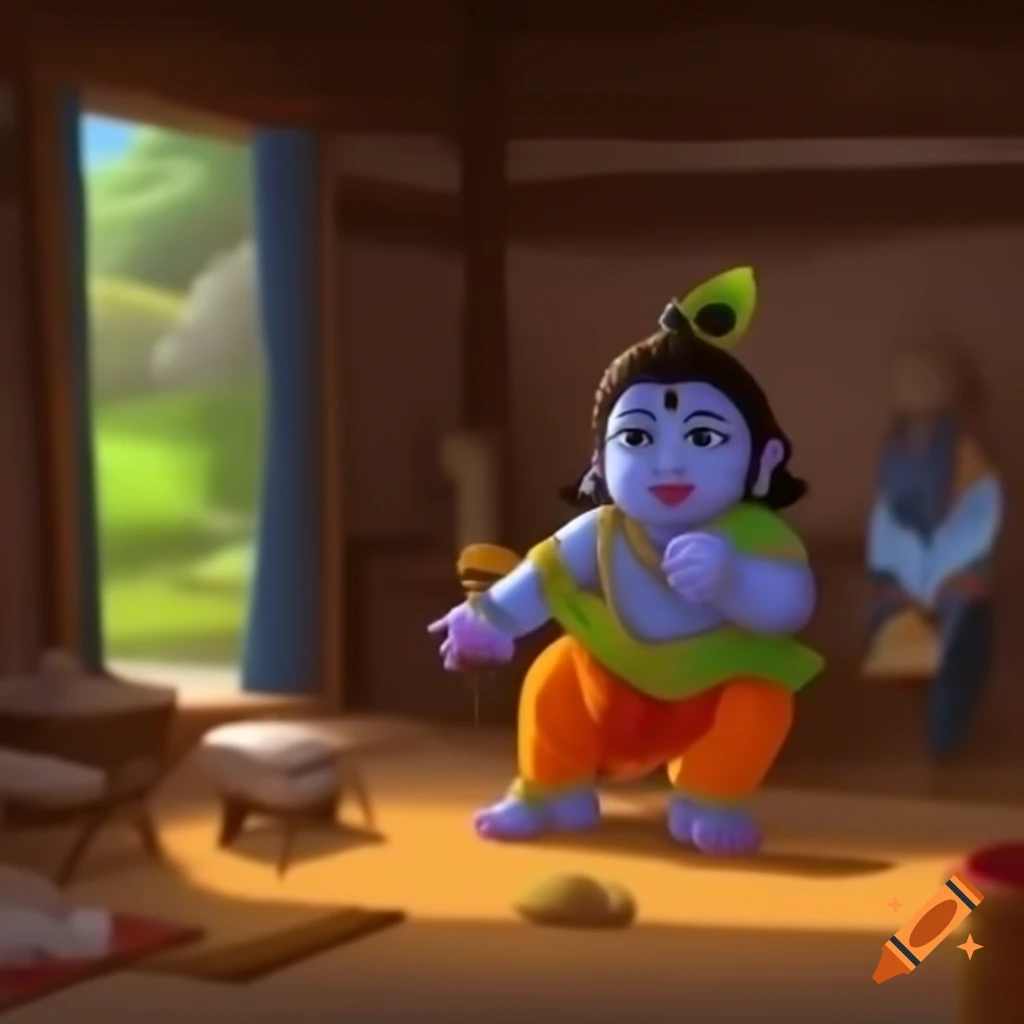 Sudama departing from humble home with bundle of rice on Craiyon