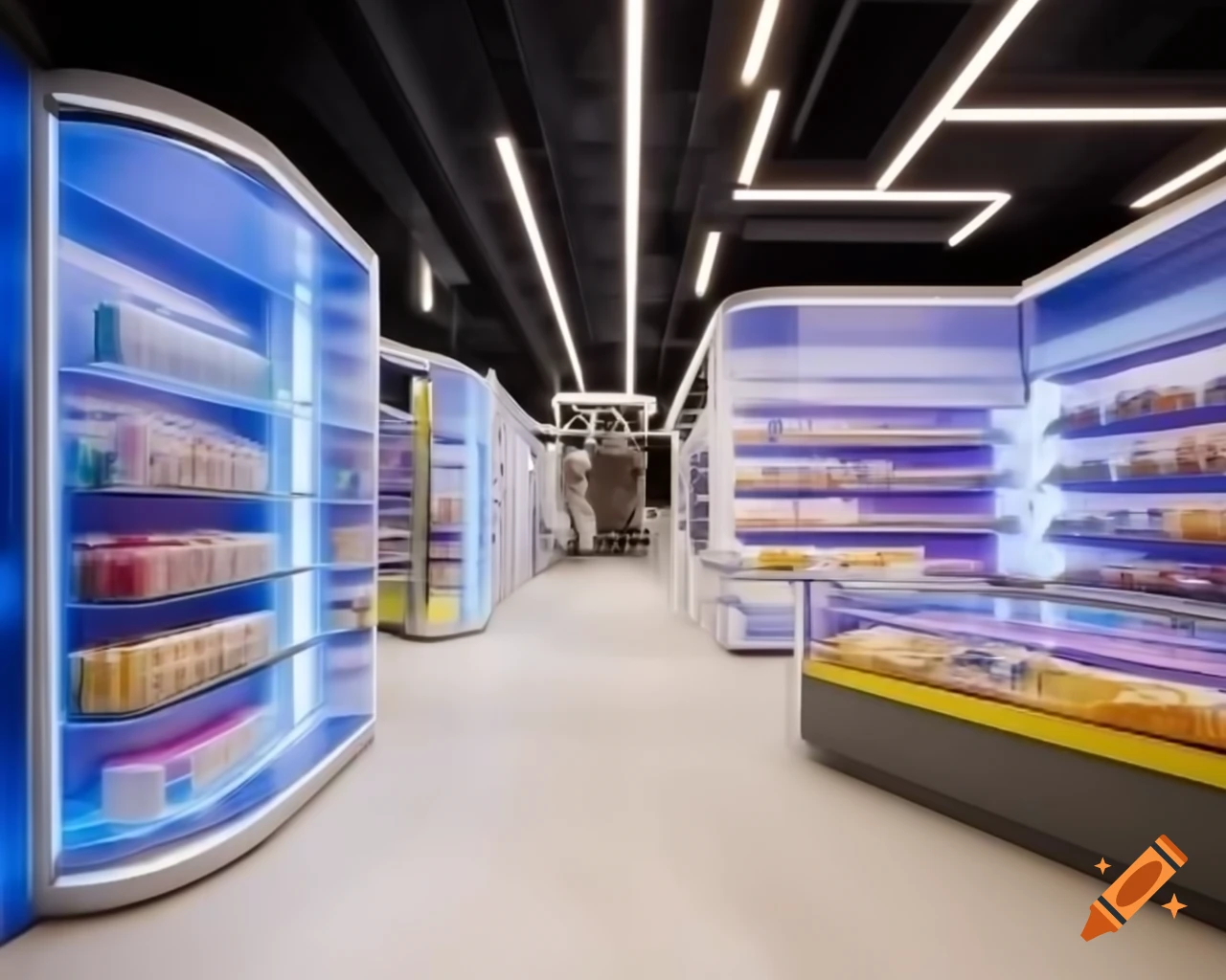 Bright and futuristic shop interior design with vibrant colors on Craiyon