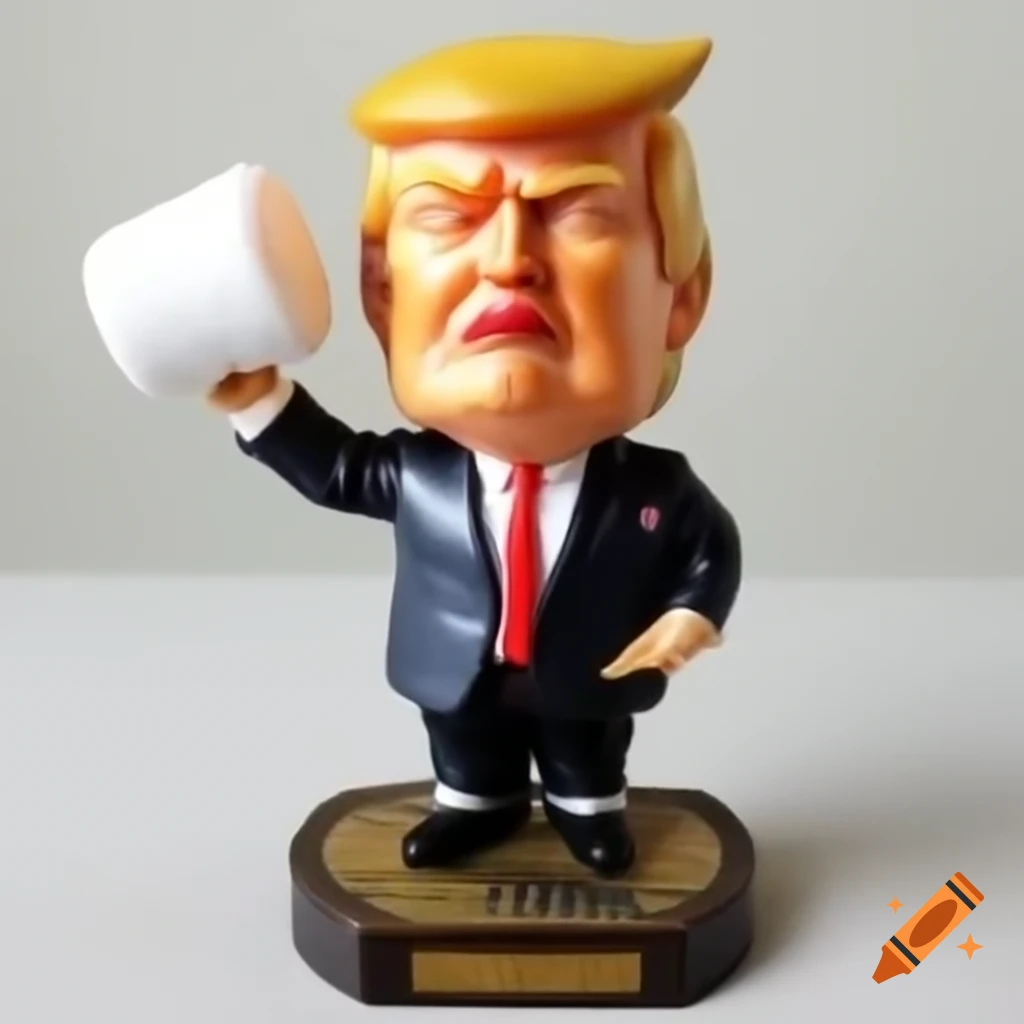 Satirical bobblehead of an angry figure with bandaged ear and blood ...